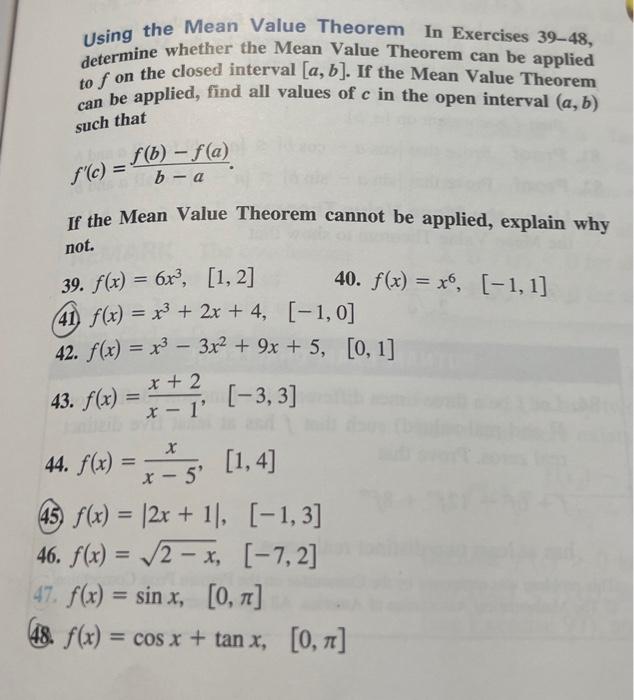 Solved Using The Mean Value Theorem In Exercises 39 48