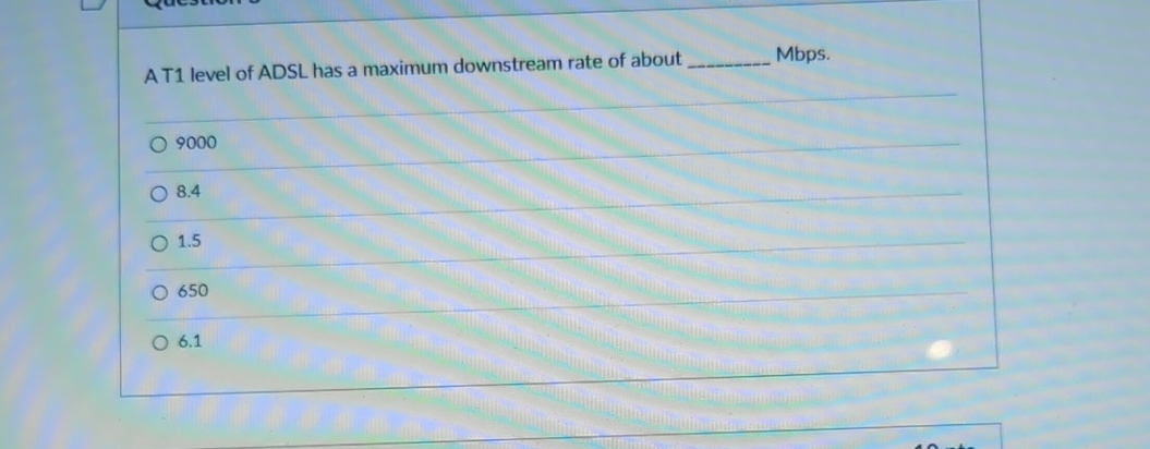 Solved A T1 ﻿level of ADSL has a maximum downstream rate of | Chegg.com