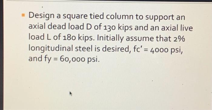 Solved Design a square tied column to support an axial dead | Chegg.com