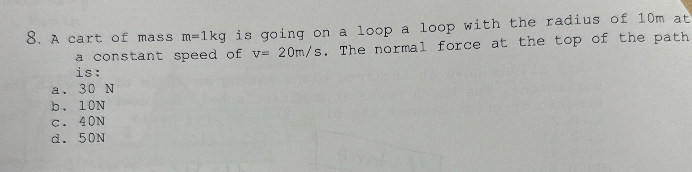 Solved A cart of mass m=1kg ﻿is going on a loop a loop with | Chegg.com