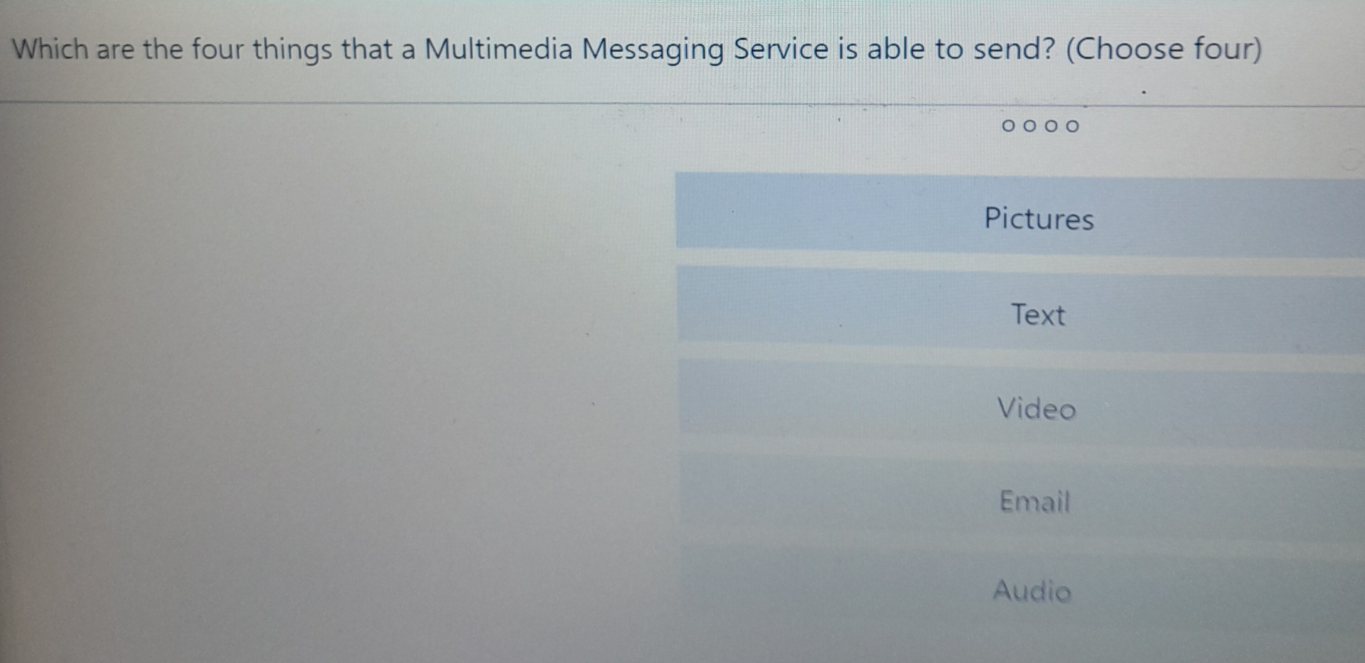 Solved Which are the four things that a Multimedia Messaging | Chegg.com