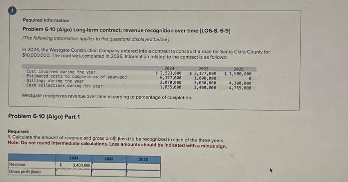 Solved Required information Problem 6-10 (Algo) Long-term | Chegg.com
