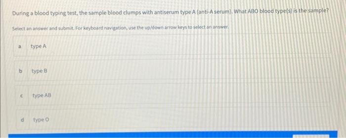 Solved During a blood typing test, the sample blood clumps | Chegg.com