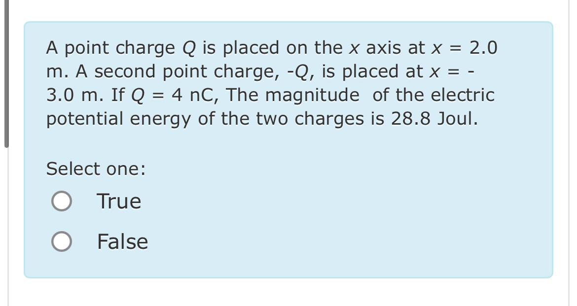 Solved A point charge Q ﻿is placed on the x ﻿axis at x=2.0m. | Chegg.com