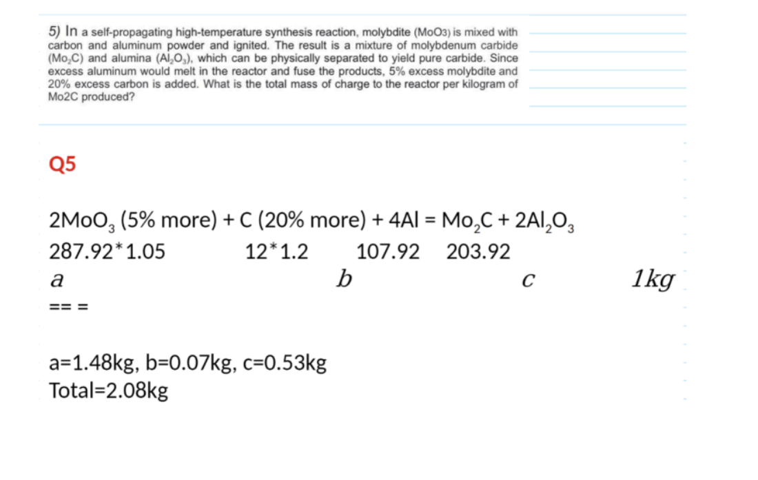 Solved In a self-propagating high-temperature synthesis | Chegg.com Solved In a self-propagating high-temperature synthesis | Chegg.com