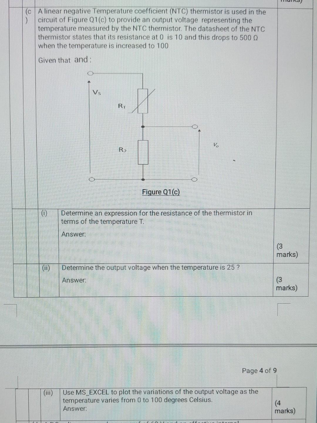 (c A linear negative Temperature coefficient (NTC) | Chegg.com