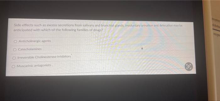 Solved Side effects such as excess secretions from salivary | Chegg.com