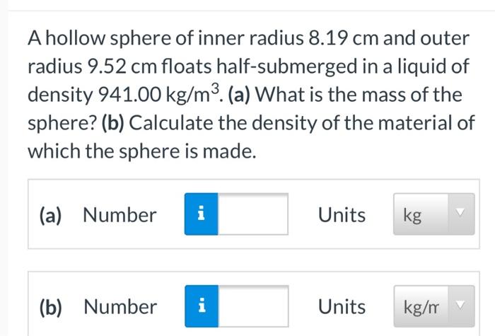 Solved A hollow sphere of inner radius 8.19 cm and outer | Chegg.com