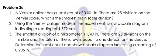 Problem Set 1. A Vernier caliper has a least count of | Chegg.com