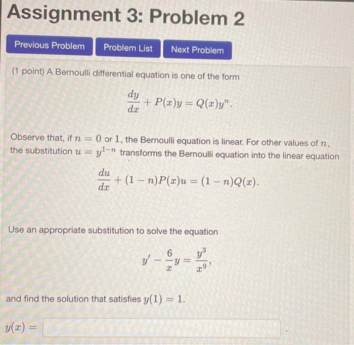 Solved Assignment 3: Problem 2 (1 point) A Bernoulli | Chegg.com