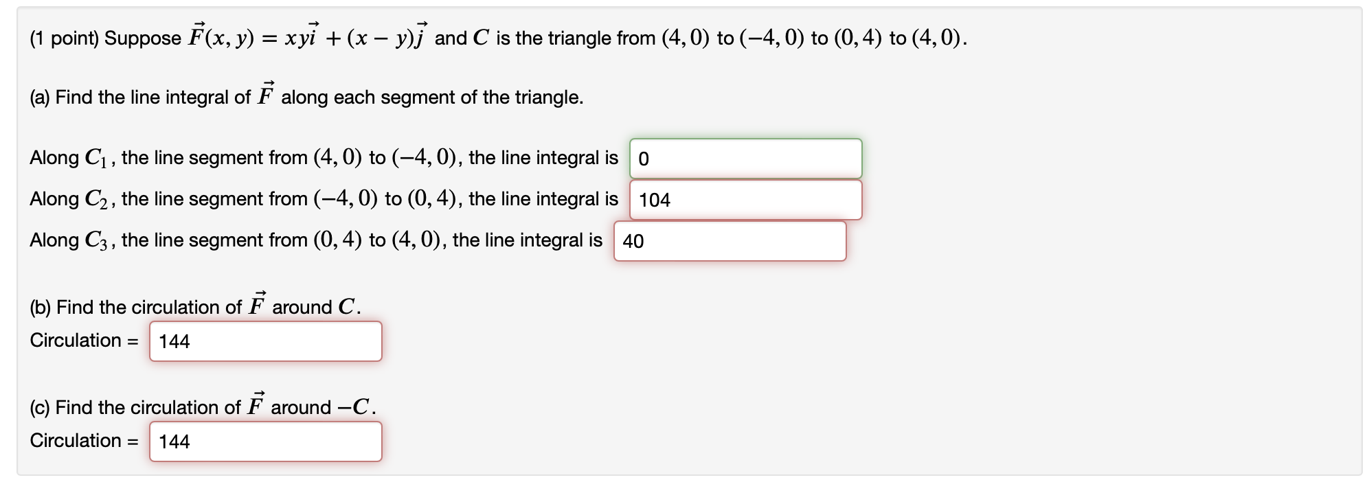 Solved (1 ﻿point) ﻿Suppose vec(F)(x,y)=xyvec(i)+(x-y)vec(j) | Chegg.com