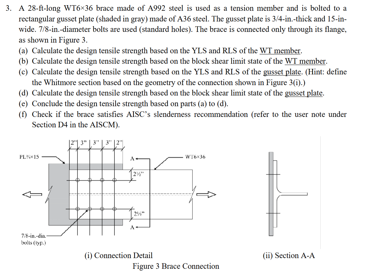 Solved A 28-ft-long WT6×36 ﻿brace made of A992 ﻿steel is | Chegg.com