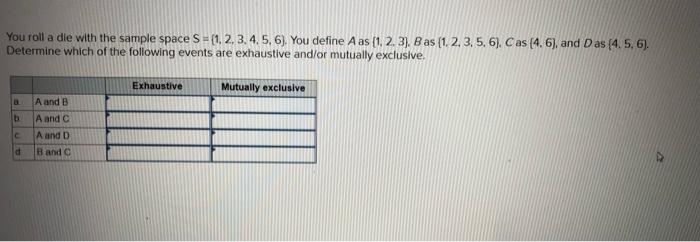 Solved You roll a die with the sample space S = (1, 2. 3. 4. | Chegg.com