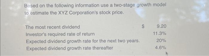 Solved Based on the following information use a two-stage | Chegg.com