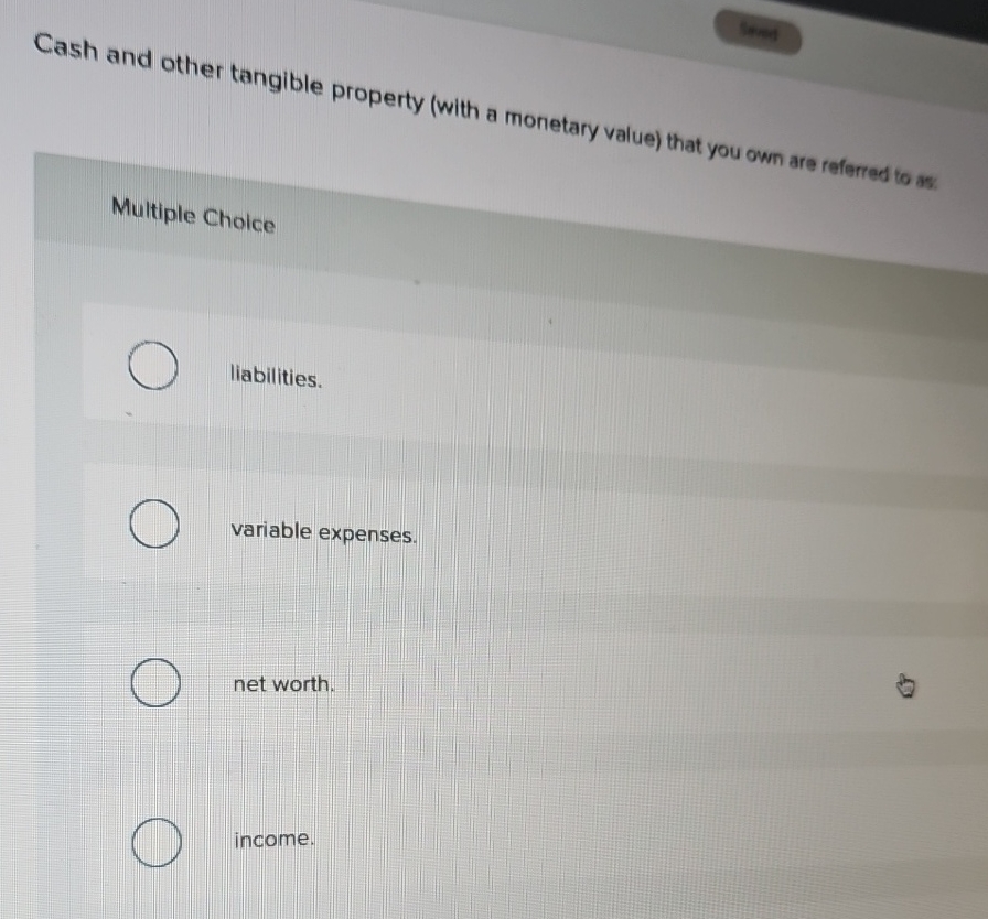 Solved Cash and other tangible property (with a monetary | Chegg.com