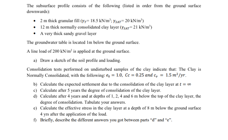 Solved The subsurface profile consists of the following | Chegg.com