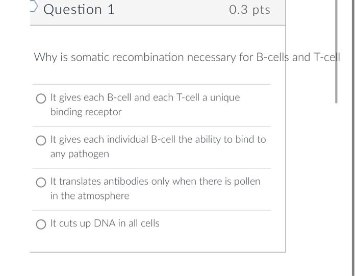 Solved Why is somatic recombination necessary for B-cells | Chegg.com
