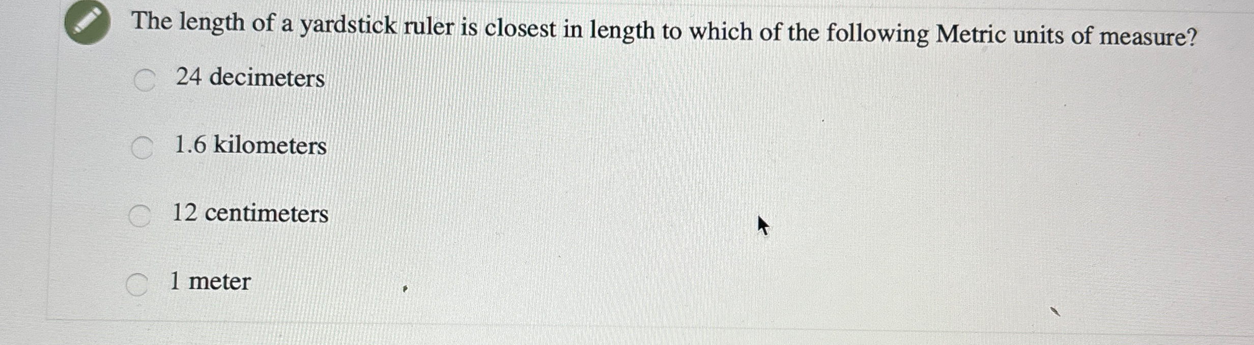 Solved The length of a yardstick ruler is closest in length | Chegg.com