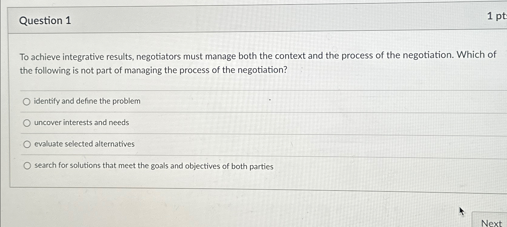 Solved Question 1To achieve integrative results, negotiators | Chegg.com
