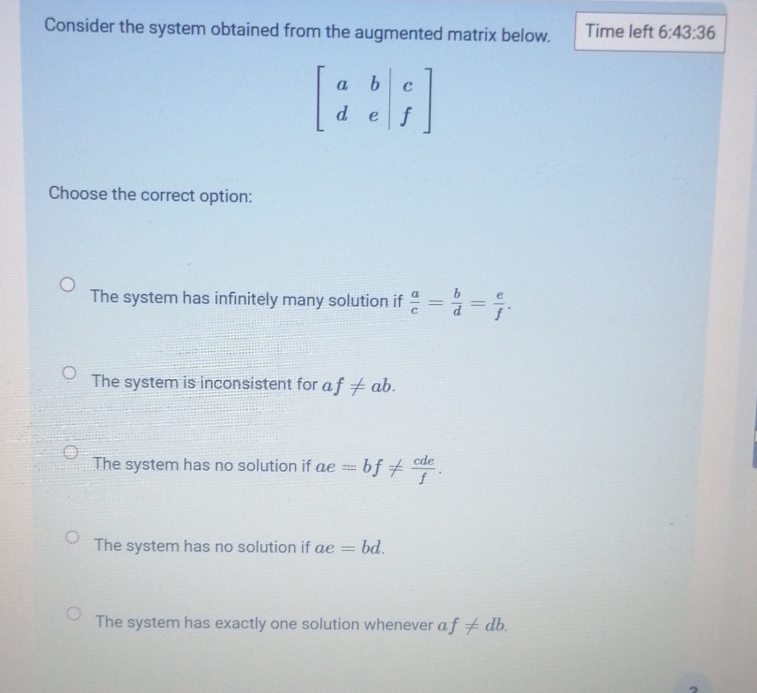 Solved Consider the system obtained from the augmented | Chegg.com
