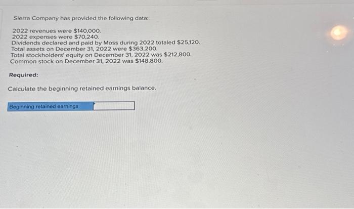 Solved Sierra Company has provided the following data: 2022 | Chegg.com