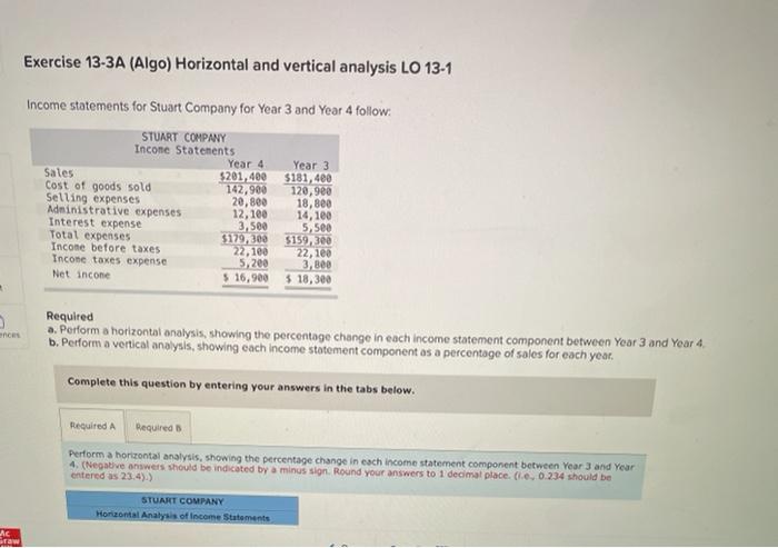 Solved Exercise 13-3A (Algo) Horizontal and vertical | Chegg.com