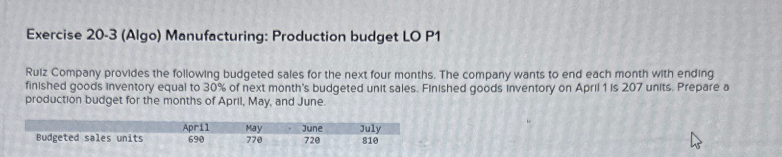Solved Exercise 20-3 (Algo) ﻿Manufacturing: Production | Chegg.com