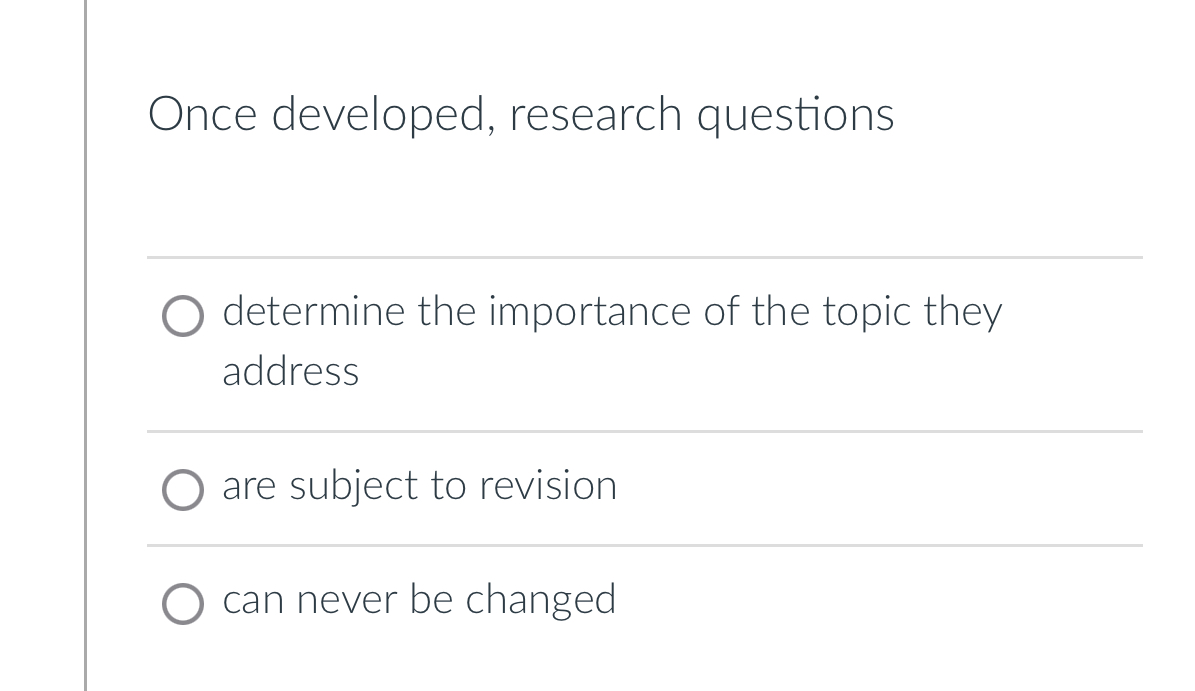 Solved Once developed, research questionsdetermine the | Chegg.com