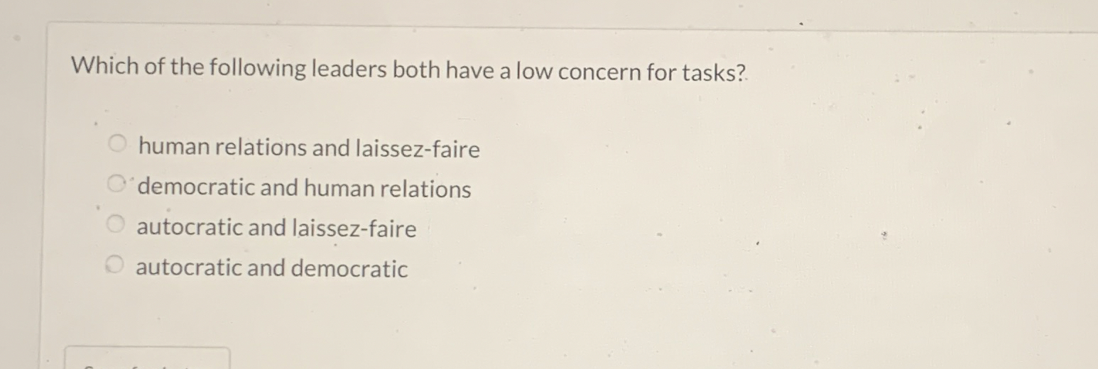 Solved Which of the following leaders both have a low | Chegg.com