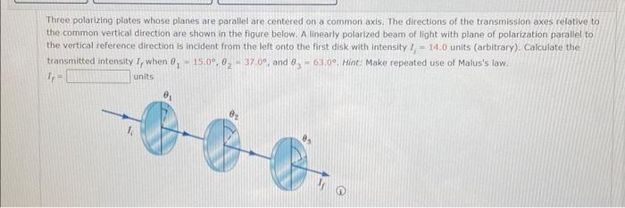 Solved Three polarizing plates whose planes are parallel are | Chegg.com