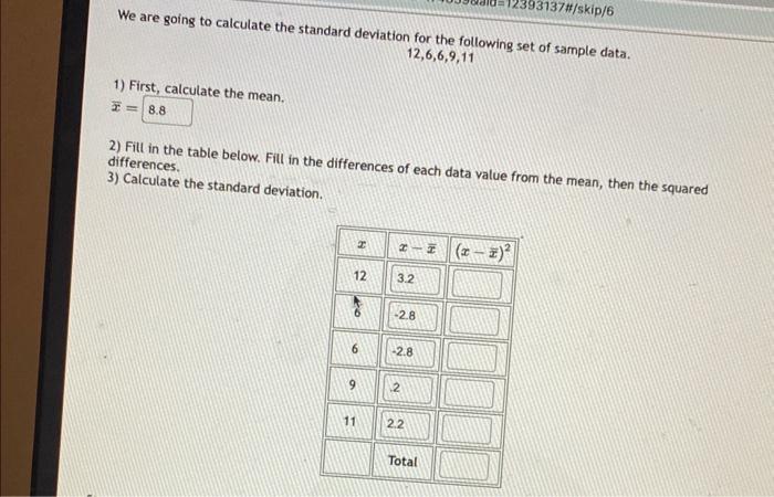 Solved We are going to calculate the standard deviation for | Chegg.com