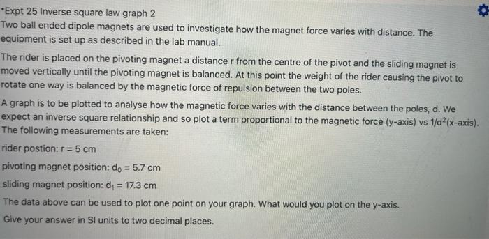 Expt 25 Inverse square law graph 2 Two ball ended | Chegg.com