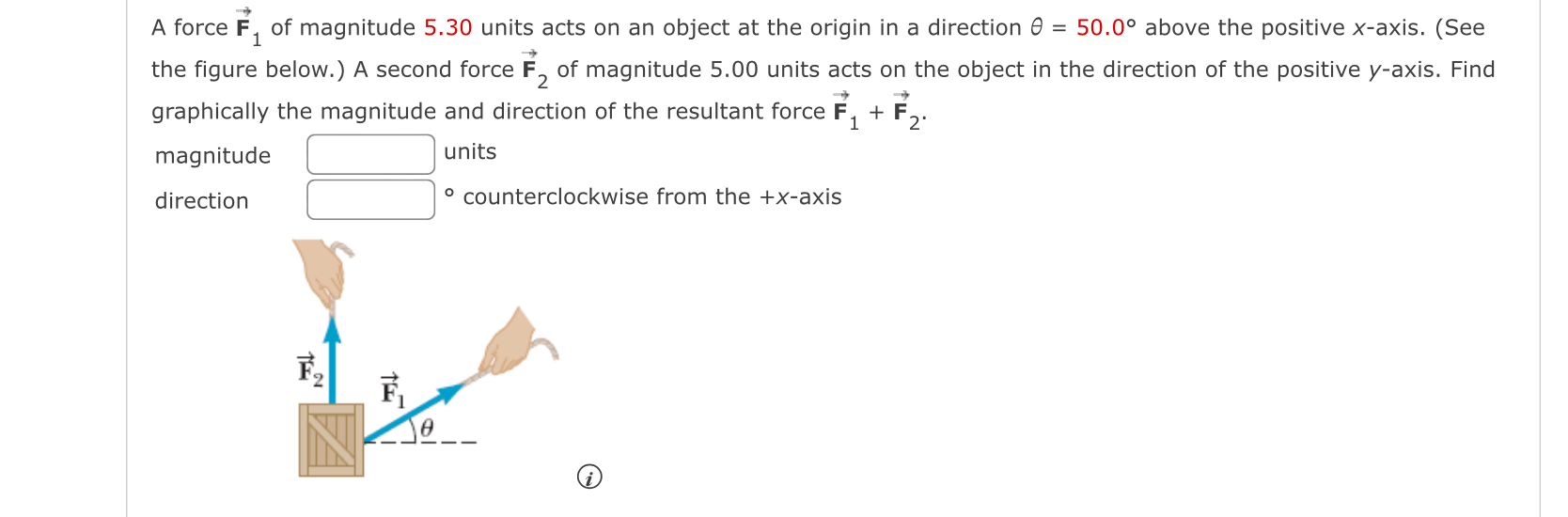 Solved A force vec(F)1 ﻿of magnitude 5.30 ﻿units acts on an | Chegg.com
