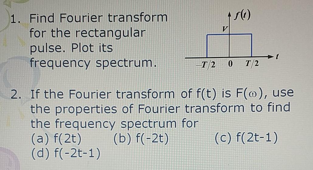 Solved (1) V 1. Find Fourier transform for the rectangular | Chegg.com