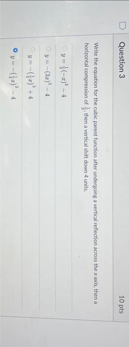 Solved Write the equation for the cubic parent function | Chegg.com