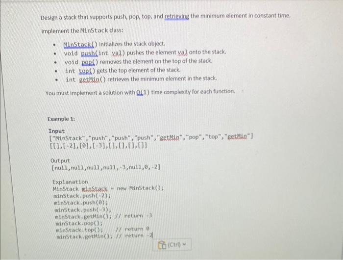 Solved Design a stack that supports push, pop, top, and | Chegg.com