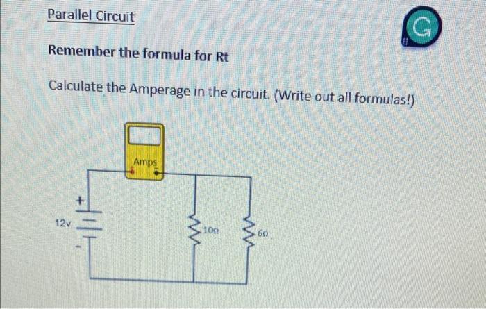 Solved Parallel Circuit Remember the formula for Rt | Chegg.com