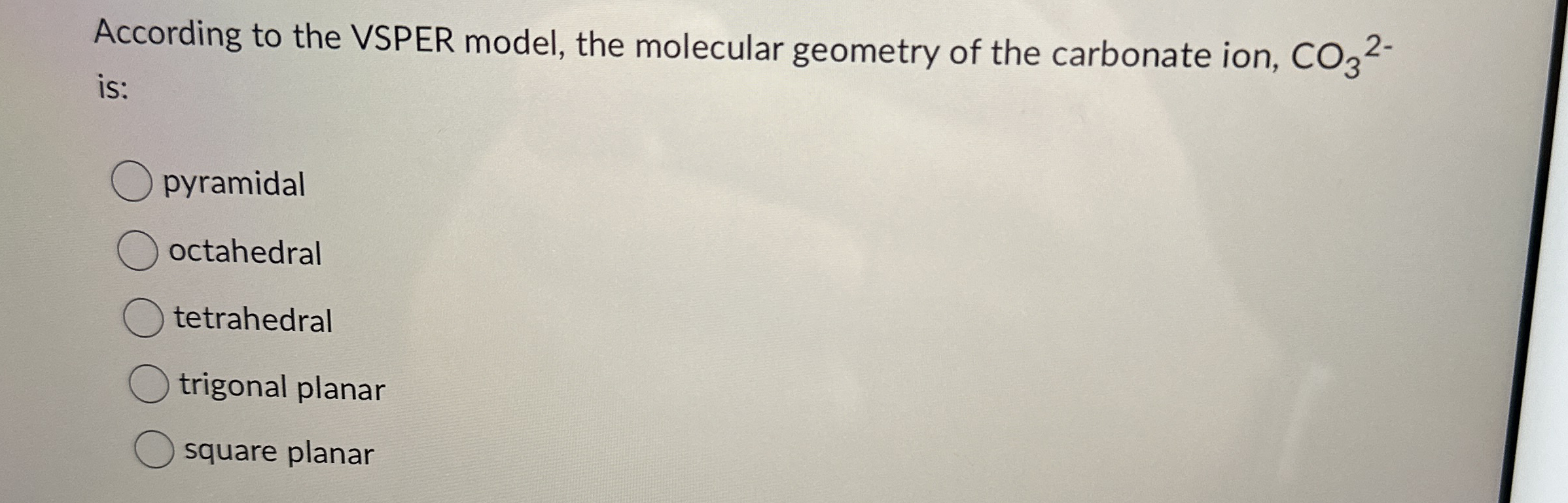 Solved According to the VSPER model, the molecular geometry | Chegg.com