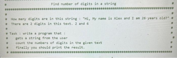 Solved \# Find number of digits in a string | Chegg.com