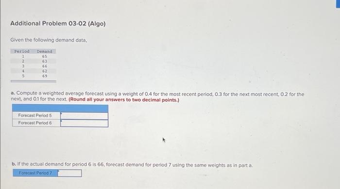 Solved Additional Problem 03-02 (Algo) Given the following | Chegg.com