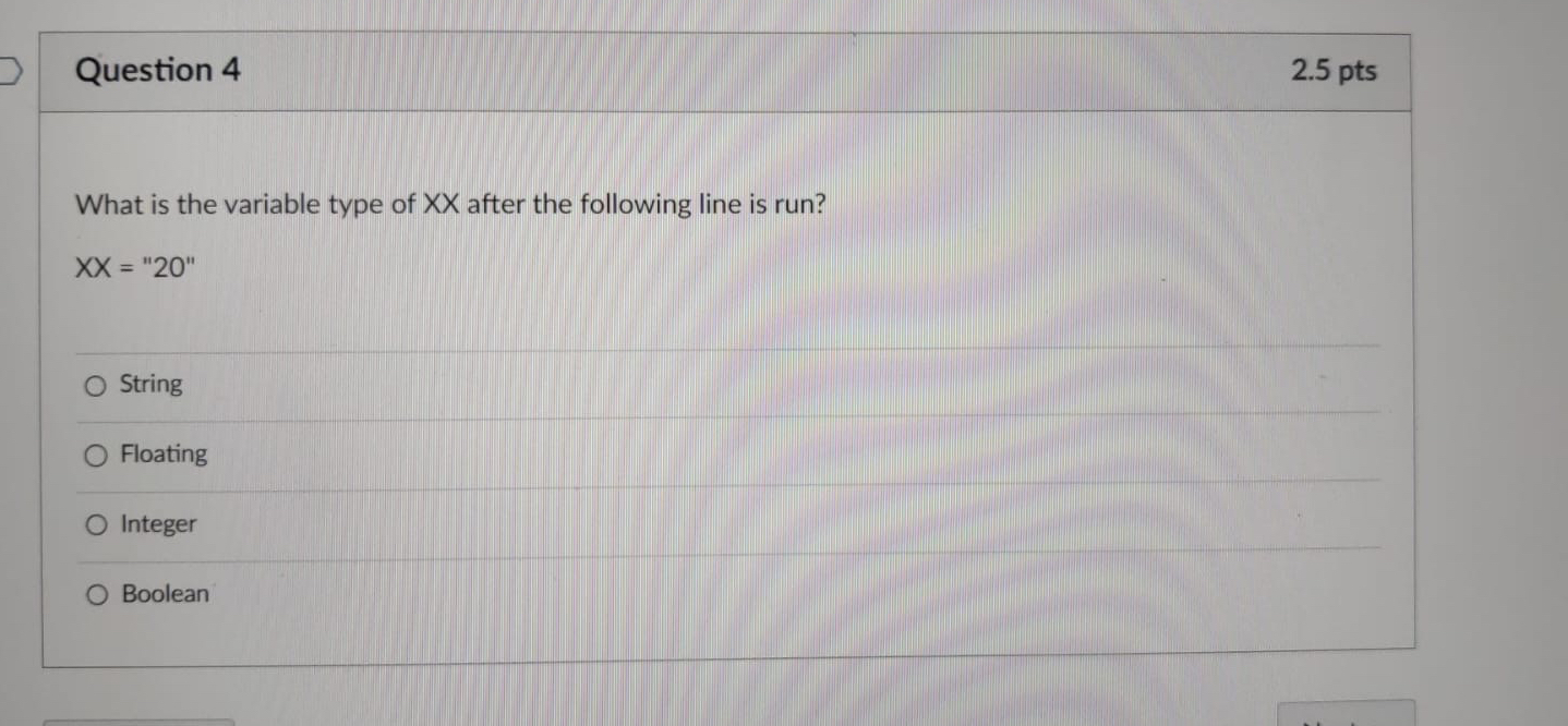 Solved Question 42.5ptsWhat is the variable type of xx | Chegg.com