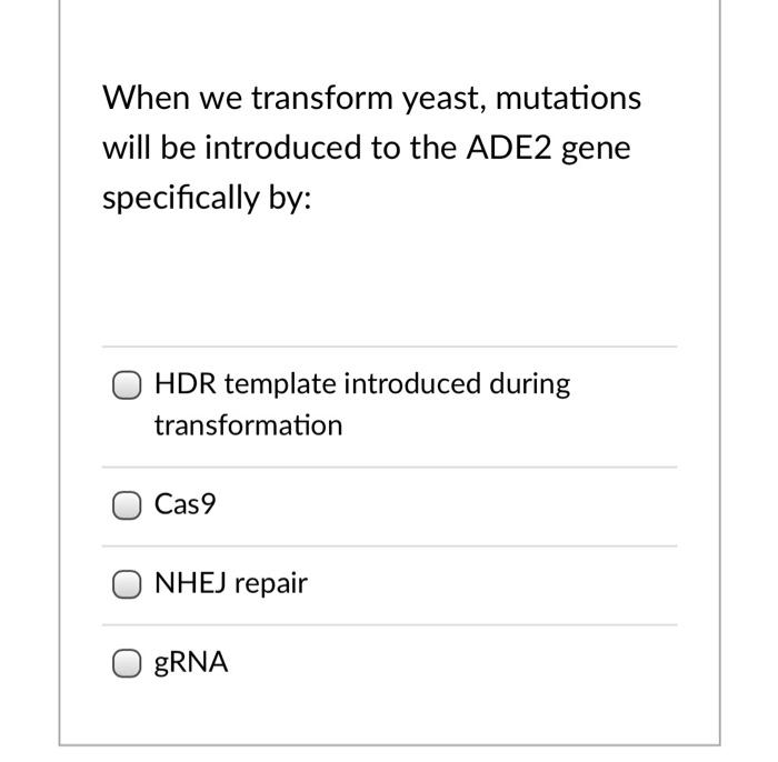 When we transform yeast, mutations will be introduced | Chegg.com