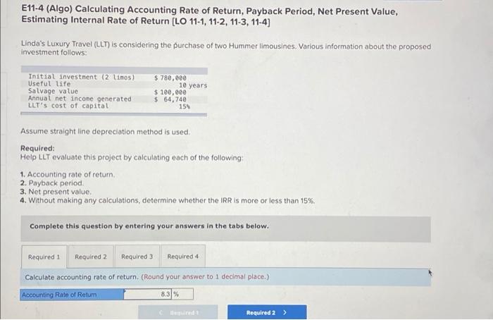 Solved E11-4 (Algo) Calculating Accounting Rate of Return, | Chegg.com