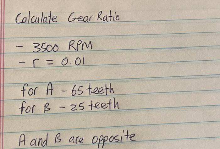 Solved Calculate Gear Ratio - 3500 RPM −r=0.01 for A−65 | Chegg.com