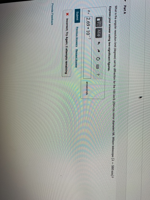 Solved Part A What is the angular resolution limit (degrees) | Chegg.com