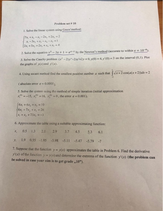Solved Problem set 10 1. Solve the linear system using | Chegg.com