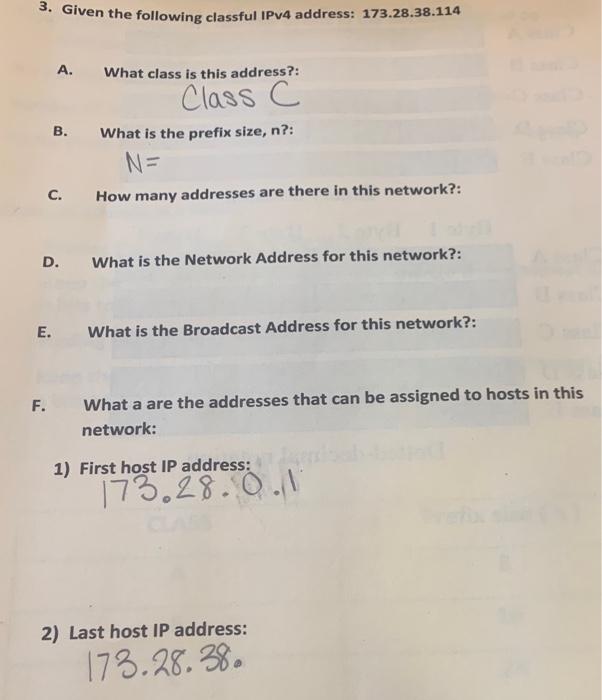 Solved 3. Given the following classful IPv4 address: | Chegg.com