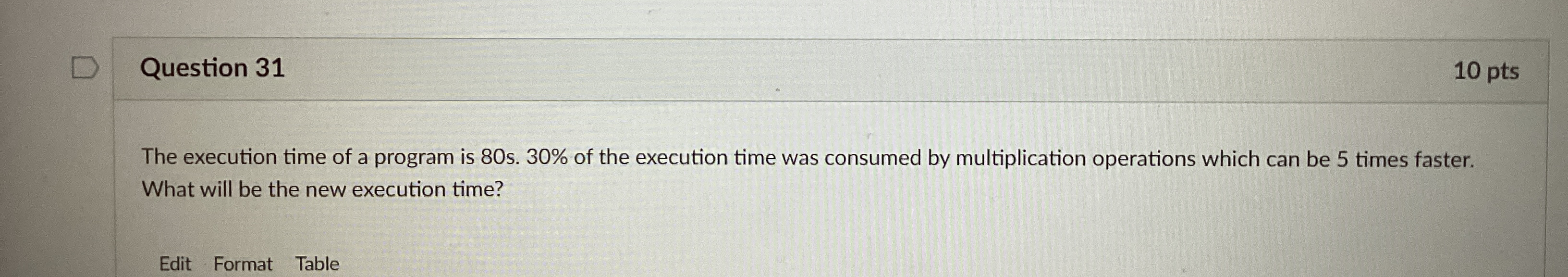 Solved Question 3110 ﻿ptsThe execution time of a program is | Chegg.com