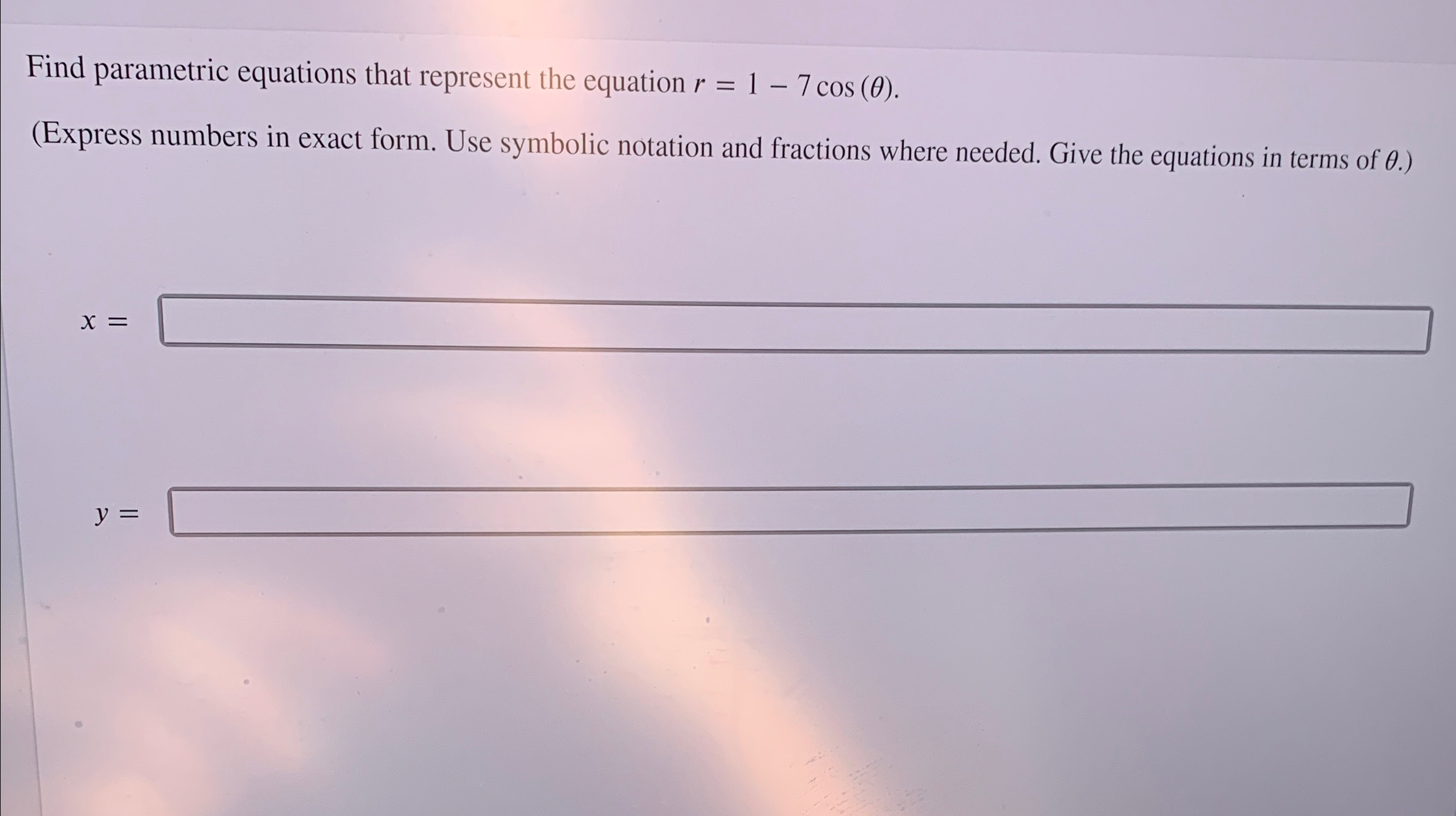Solved Find parametric equations that represent the equation | Chegg.com