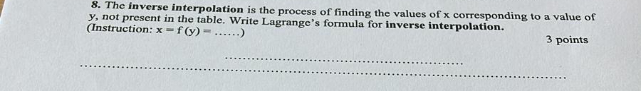 Solved The inverse interpolation is the process of finding | Chegg.com